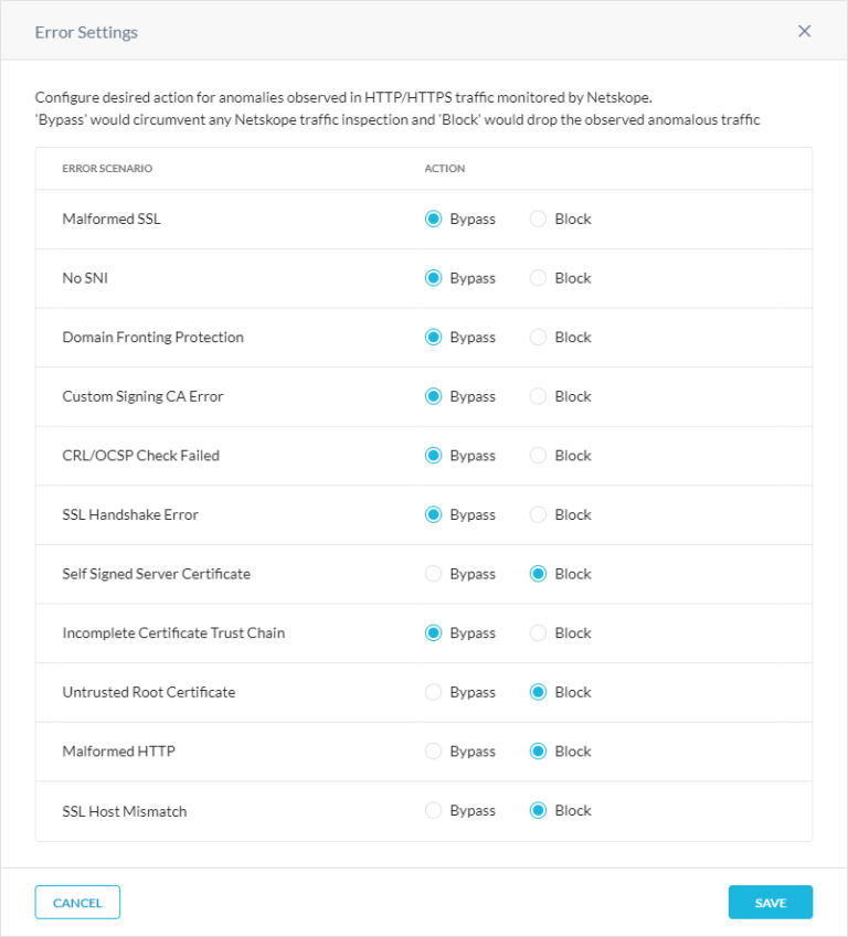 Managing Error Settings - Netskope Knowledge Portal