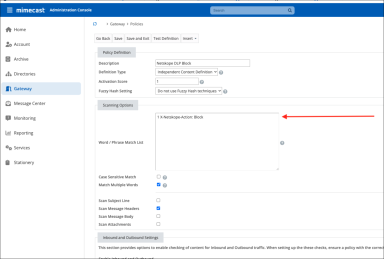 Mimecast and Netskope DLP Configuration - Netskope Knowledge Portal