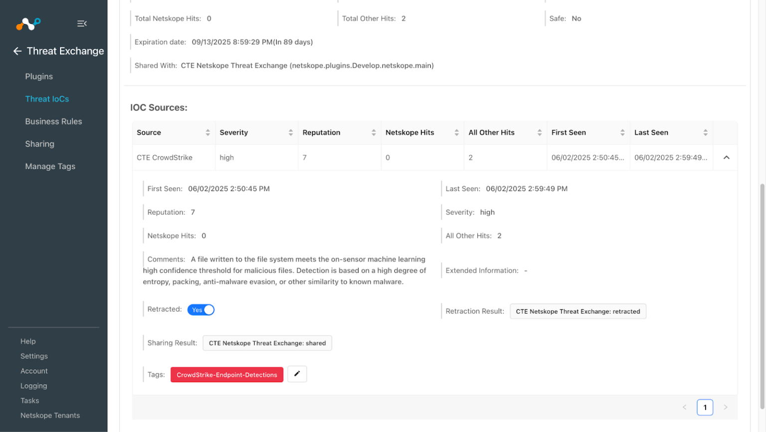 CrowdStrike Plugin for Threat Exchange - Netskope Knowledge Portal