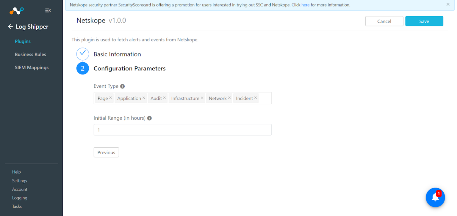 Configure the Netskope Plugin for Log Shipper - Netskope Knowledge Portal