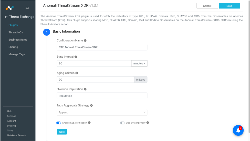 Anomali ThreatStream XDR Plugin for Threat Exchange - Netskope Knowledge Portal