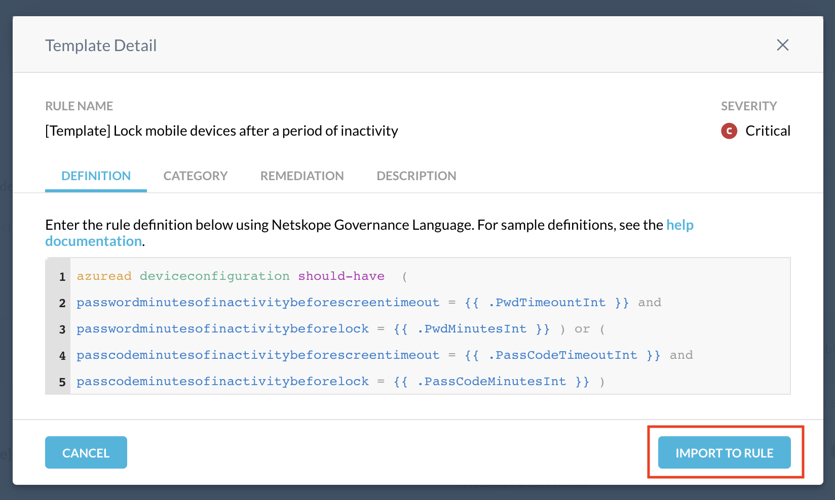 Adding a New Rule using Template - Netskope Knowledge Portal