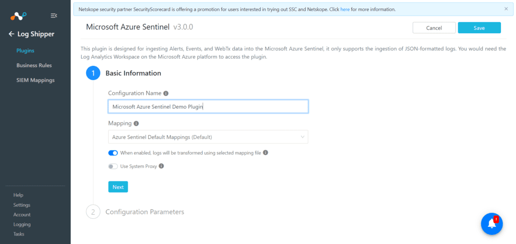 Microsoft Azure Sentinel Plugin for Log Shipper - Netskope Knowledge Portal