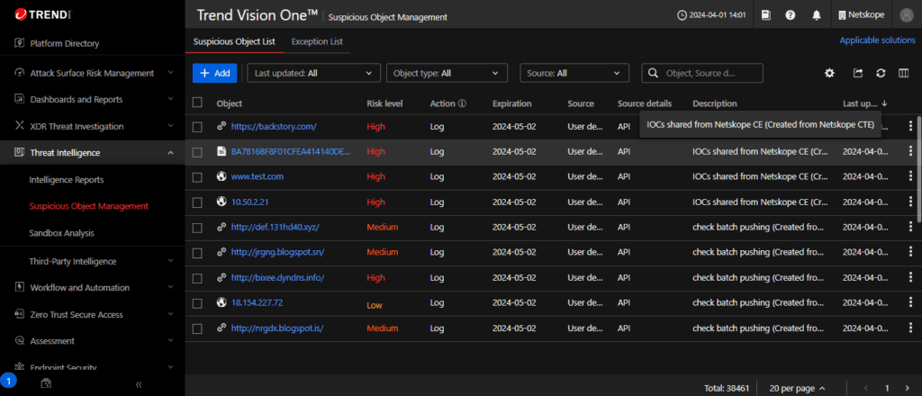 Trend Vision One Plugin for Threat Exchange - Netskope Knowledge Portal