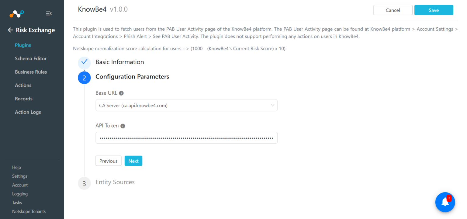 KnowBe4 v1.0.0 Plugin for Risk Exchange - Netskope Knowledge Portal