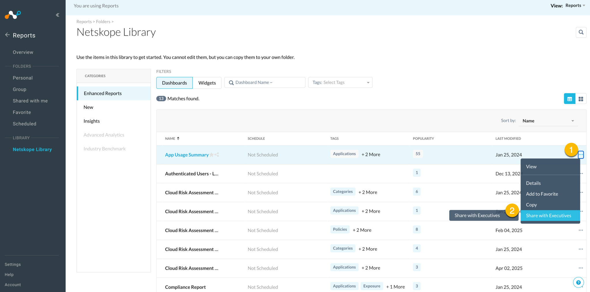 Sharing Reports (New Experience) Dashboards - Netskope Knowledge Portal