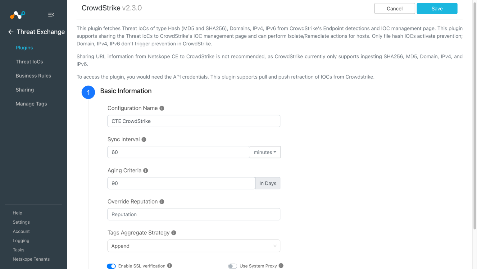CrowdStrike Plugin for Threat Exchange - Netskope Knowledge Portal